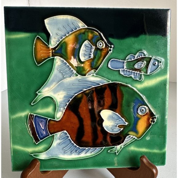 Unmarked | Wall Decor | Hand Painted Tropical Fish Glazed Ceramics Art ...